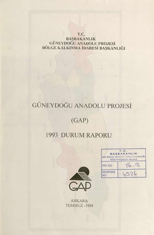 Güneydoğu Anadolu Projesi (GAP) 1993 Durum Raporu